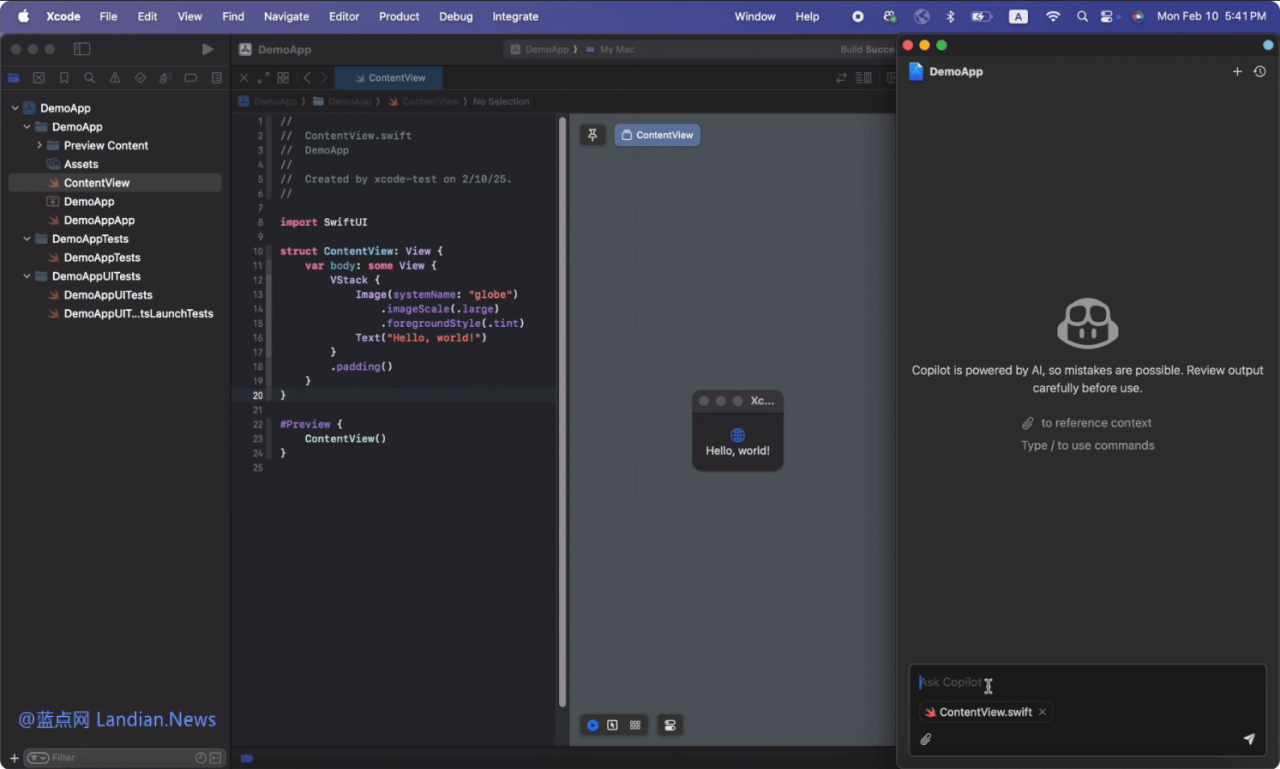 微软AI编程助手GitHub Copilot for Xcode预览版发布 可对话式检查或生成代码 – 蓝点网